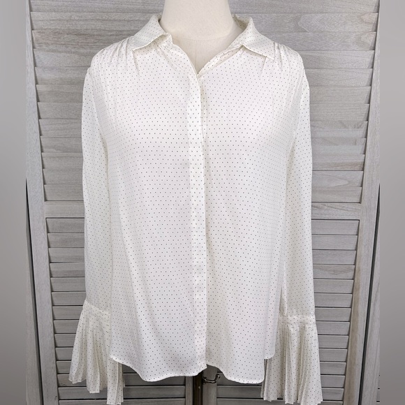 Frame Denim | Tops | Frame Pleated Bell Cuff 0 Silk Blouse White W ...